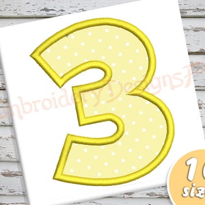Number 3 Applique Design 10 Sizes Machine Embroidery Design File - Etsy