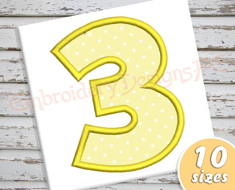 Number 3 Applique Design 10 Sizes Machine Embroidery - Etsy