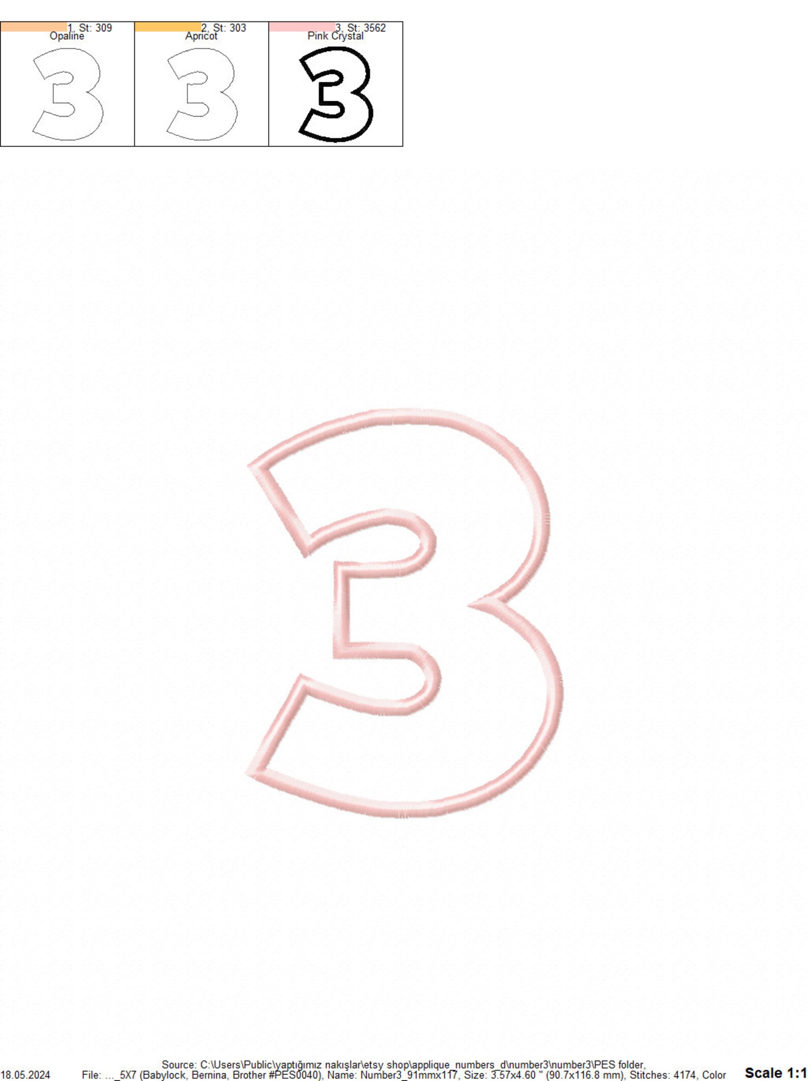 Number 3 Applique Design 10 Sizes Machine Embroidery Design File - Etsy