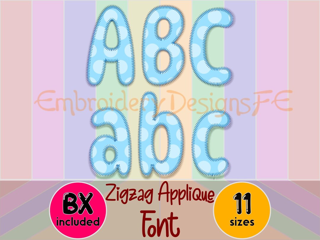 Zigzag Bubble Applique Letters - Machine Embroidery Design File - 11 ...