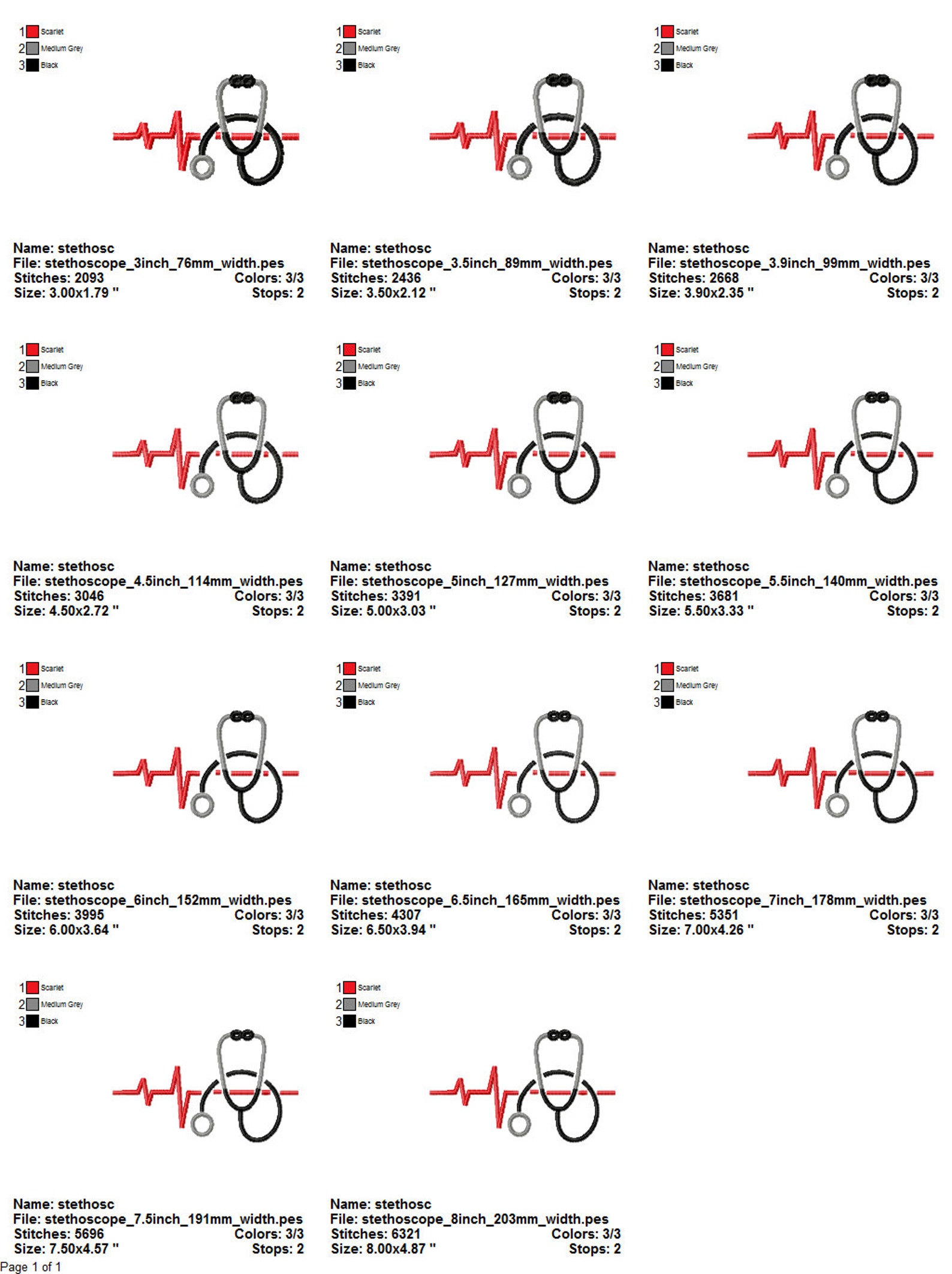 Stethoscope Embroidery Design / Heartbeat Embroidery Design / Doctor ...