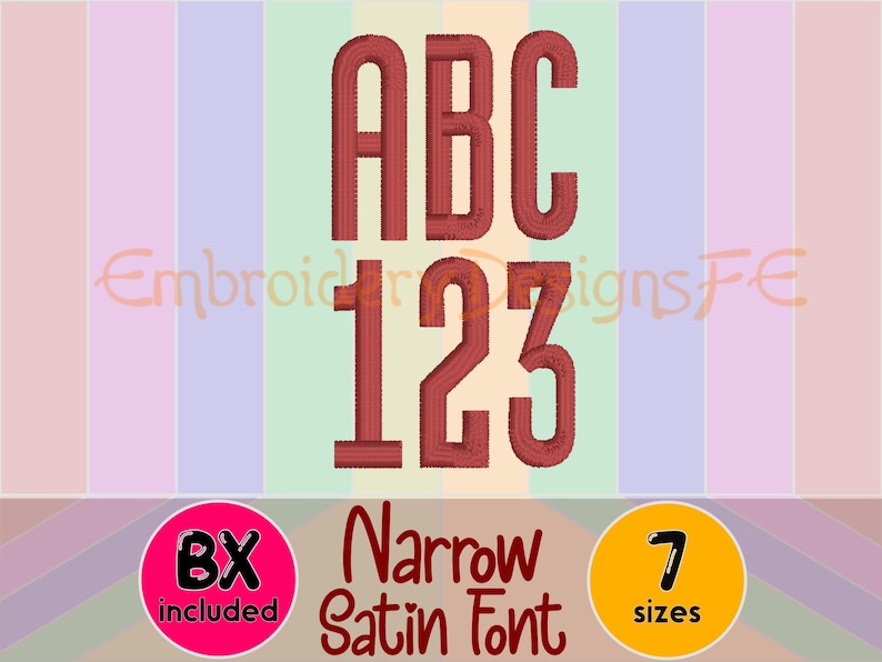 Narrow Satin Embroidery Font | BX Included | 7 Sizes | Letters ...