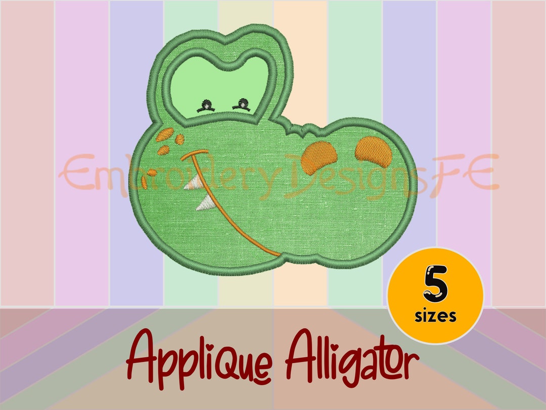 Alligator Face Applique Design - 5 Sizes - Machine Embroidery Design ...