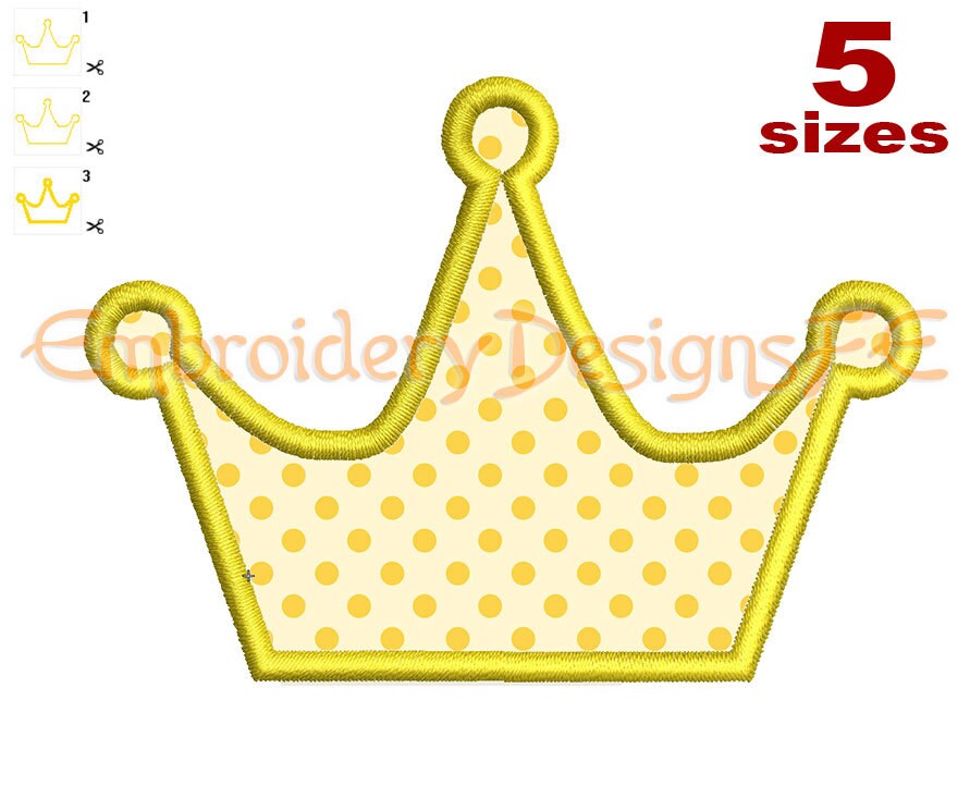 Crown Applique Design 5 Sizes Machine Embroidery Design - Etsy