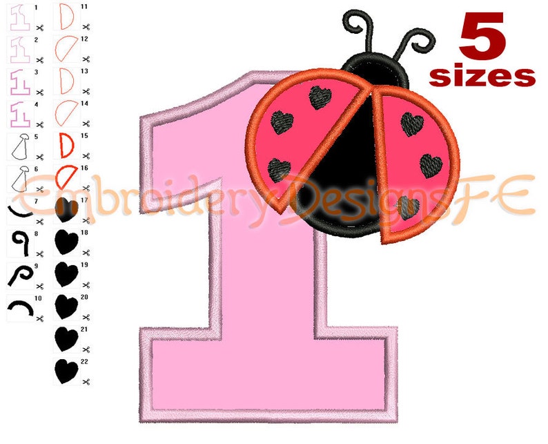 Ladybug Number 1 Birthday Applique Design 5 Sizes Machine | Etsy