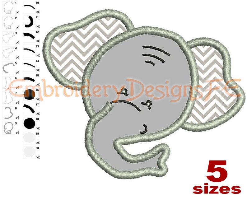 Elephant Face Applique Design 5 Sizes Machine Embroidery - Etsy