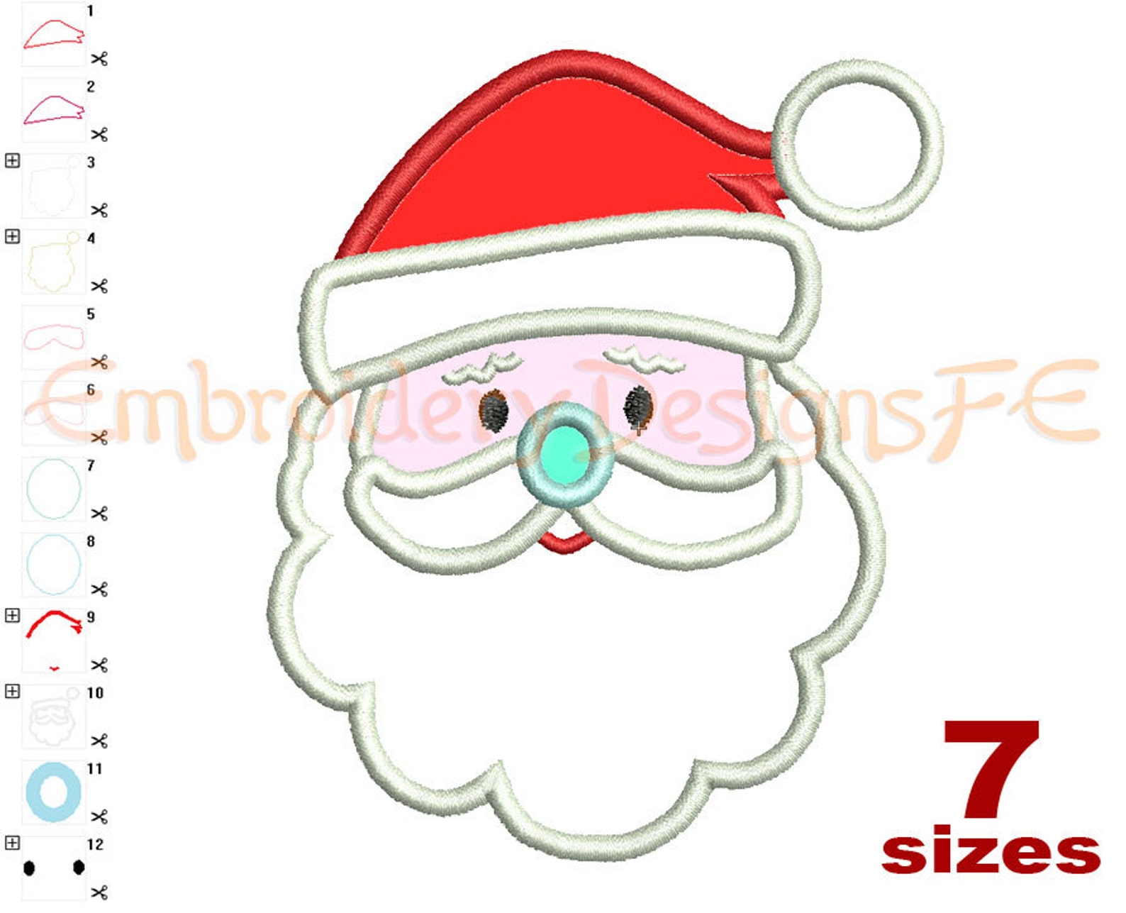 Santa Applique Design Christmas Applique 7 Sizes Machine | Etsy