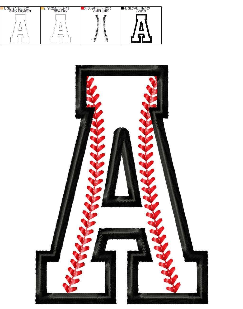 Baseball Alphabet Applique Font | Narrow Satin Letters | 10 Sizes | BX ...
