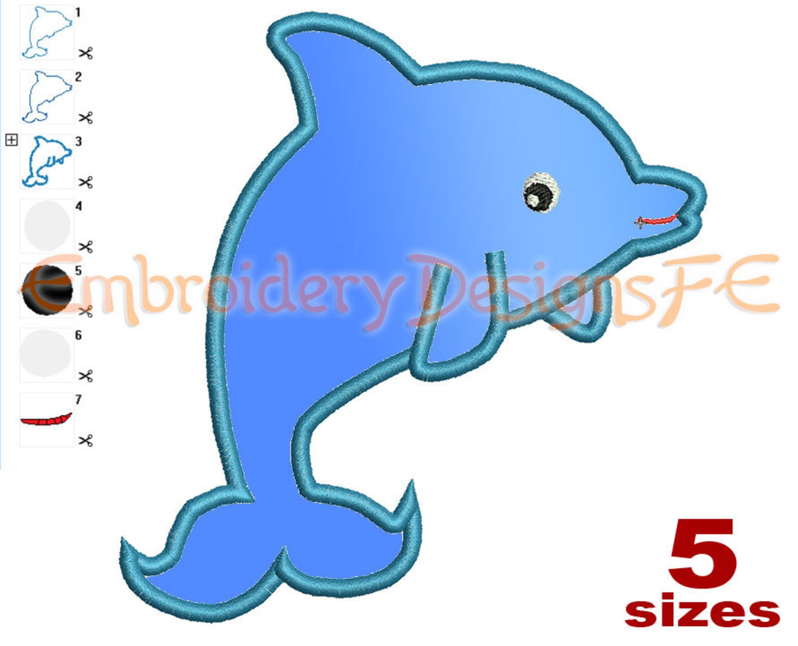 Dolphin Applique Design 5 Sizes Machine Embroidery Design | Etsy