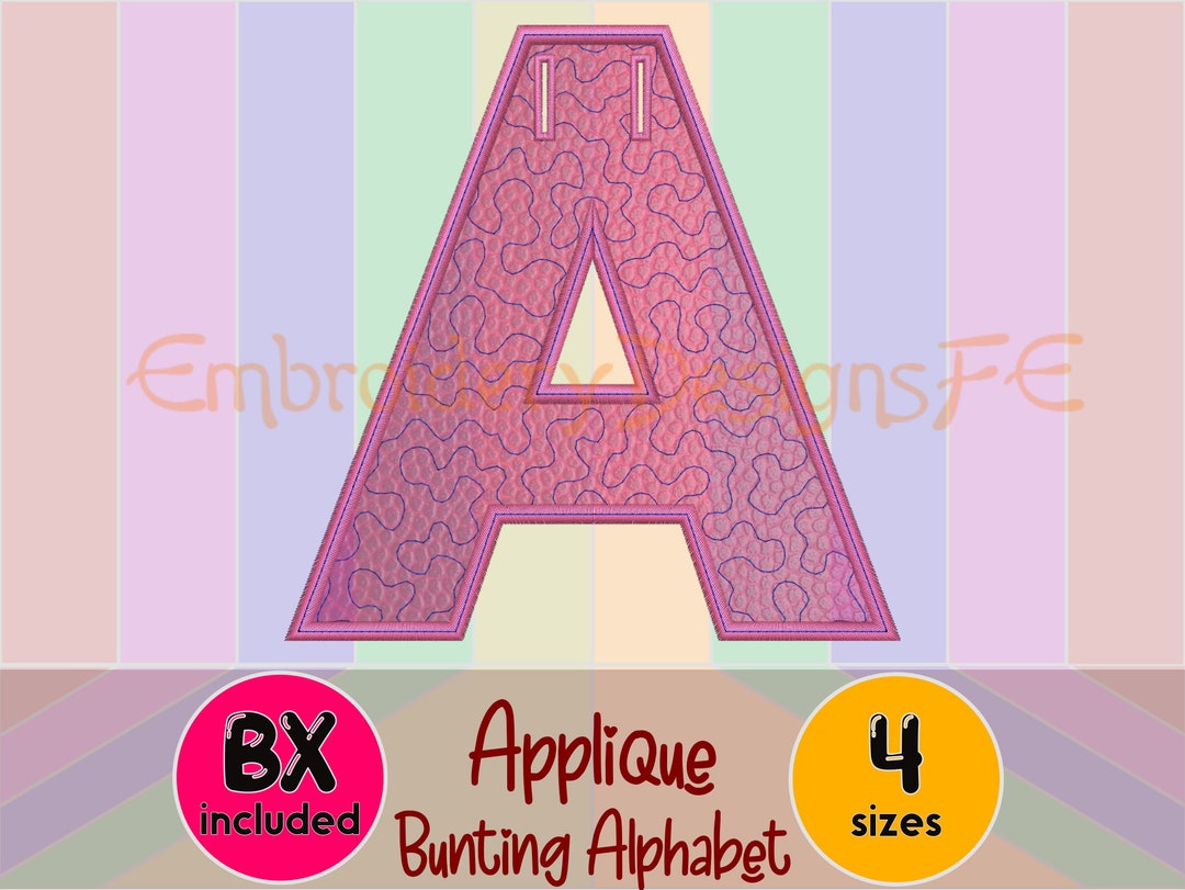 Bunting Alphabet Applique Design 4 Sizes Machine Embroidery Design File ...