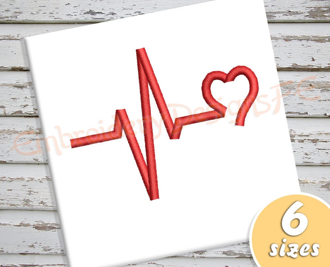 Heartbeat Embroidery Design 6 Sizes Satin Stitch Machine Embroidery ...