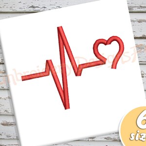Heartbeat Embroidery Design 6 Sizes Satin Stitch Machine Embroidery ...