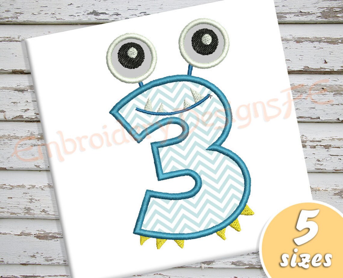 Monster Number 3 Applique Design 5 Sizes Machine - Etsy