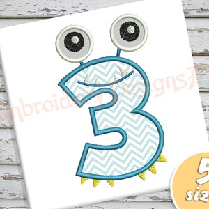 Monster Number 3 Applique Design 5 Sizes Machine - Etsy