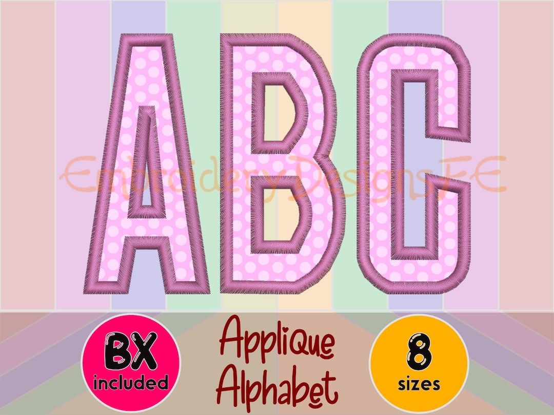 Narrow Applique Alphabet, Satin Tall Applique Letter, Applique Font ...