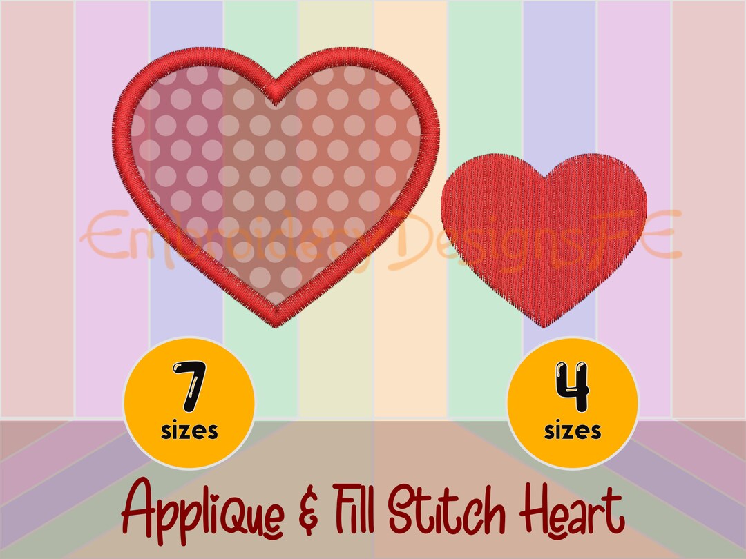 Heart Design Pack -heart Applique + Heart Filled Stitch - Machine ...