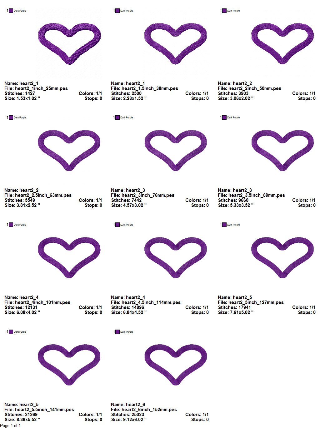 Hearts Embroidery Designs 6 Types of Hearts 11 Sizes Each | Etsy