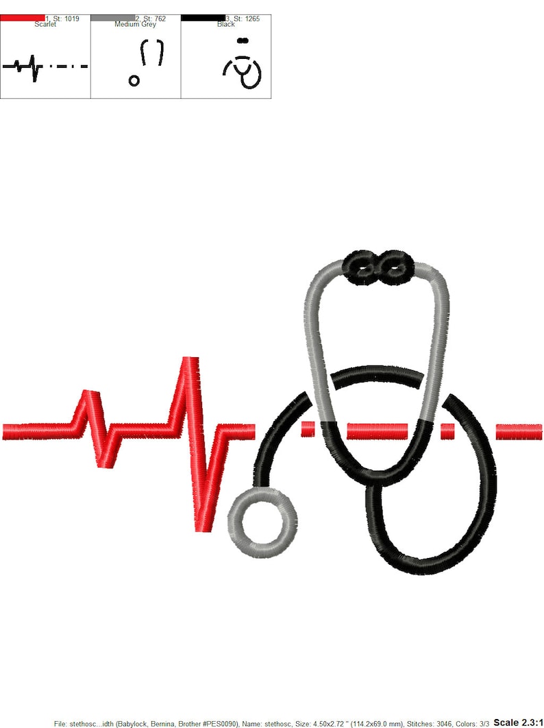 Stethoscope Embroidery Design / Heartbeat Embroidery Design / Doctor ...