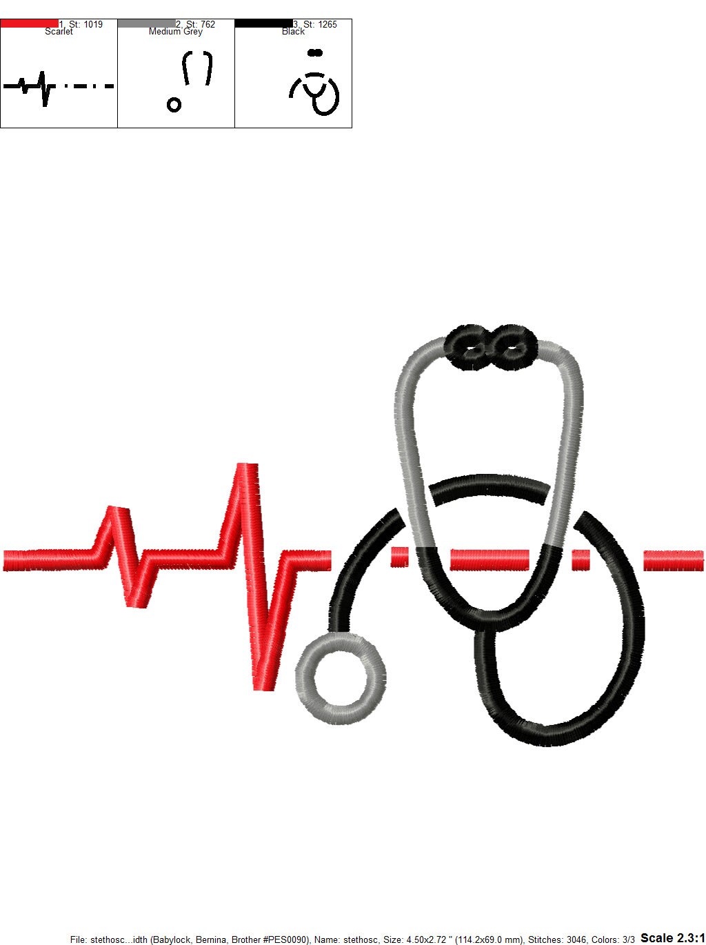 Stethoscope Embroidery Design / Heartbeat Embroidery Design / Doctor ...