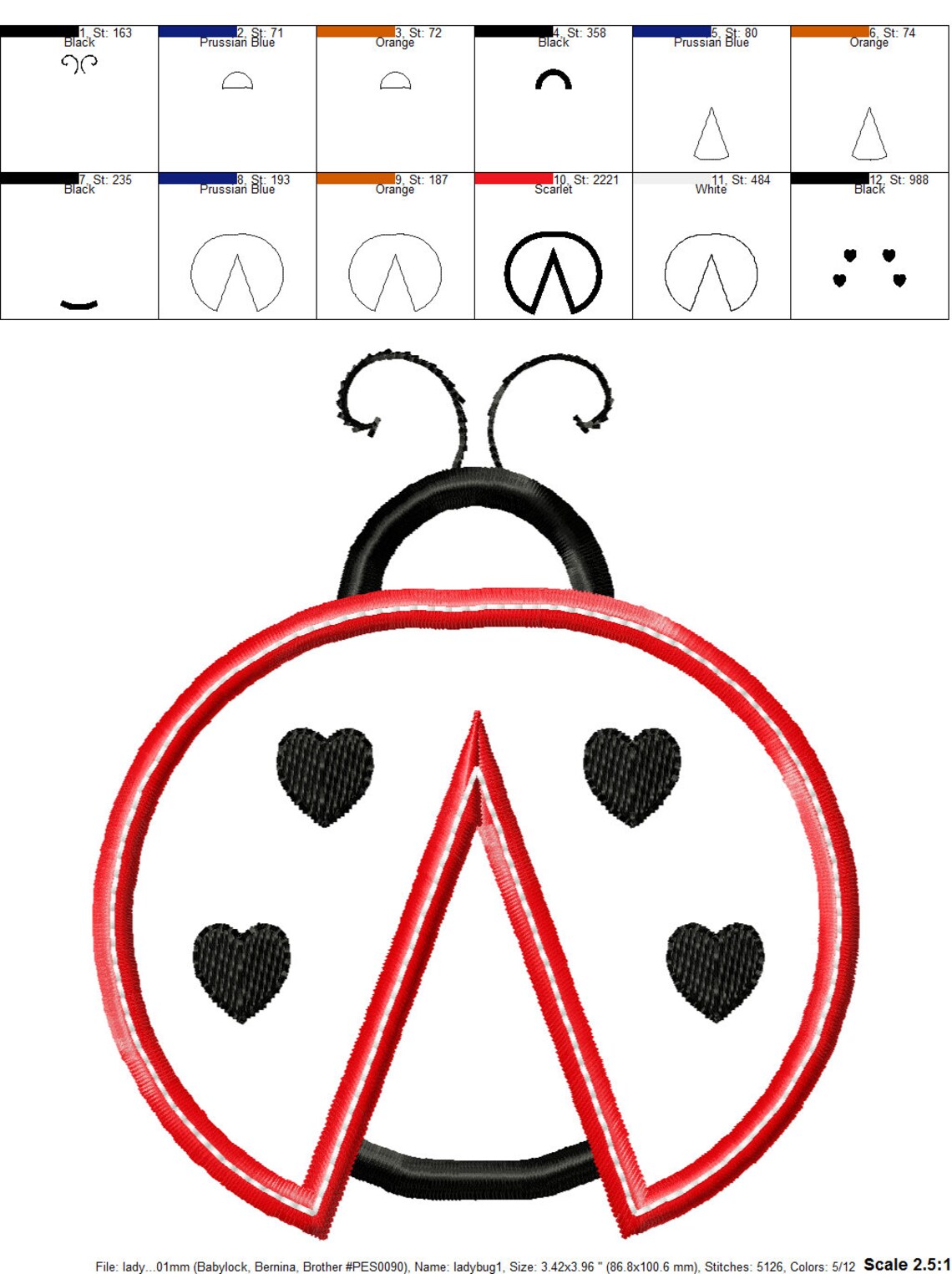 Ladybug Applique Design Set 4 Types of Ladybug 10 Sizes | Etsy