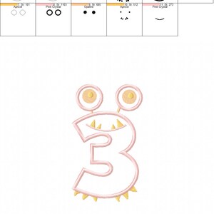 Monster Number 3 Applique Design - 5 Sizes - Machine Embroidery Design ...