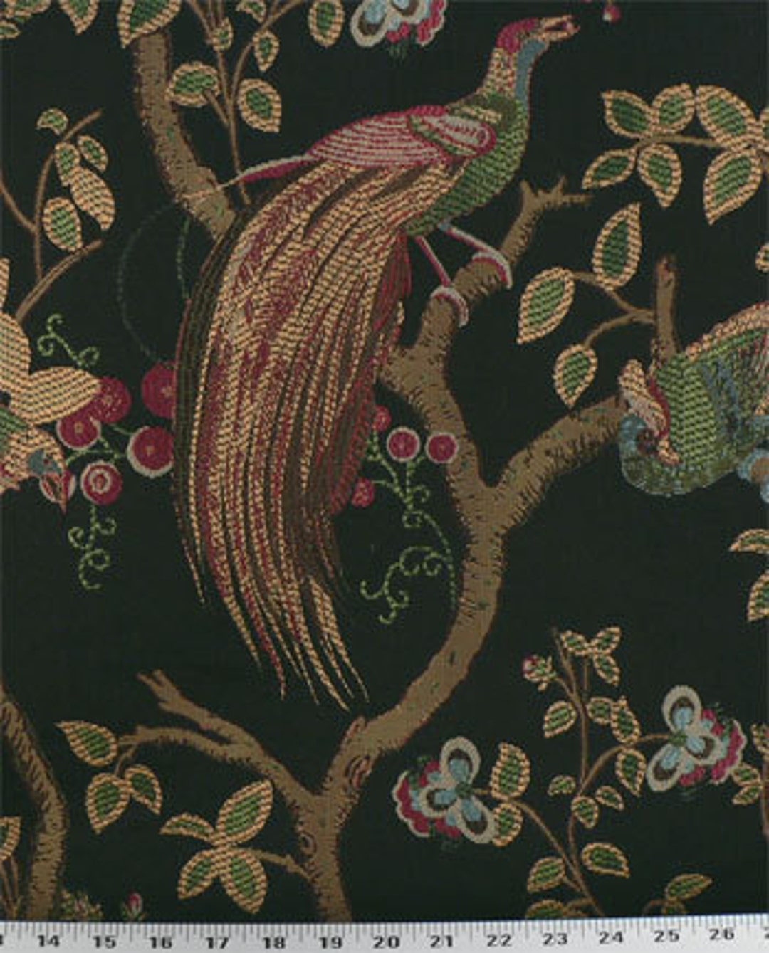 Upholstery Fabric, Drapery Fabric, Black Birds Fabric, Pheasant Fabric ...