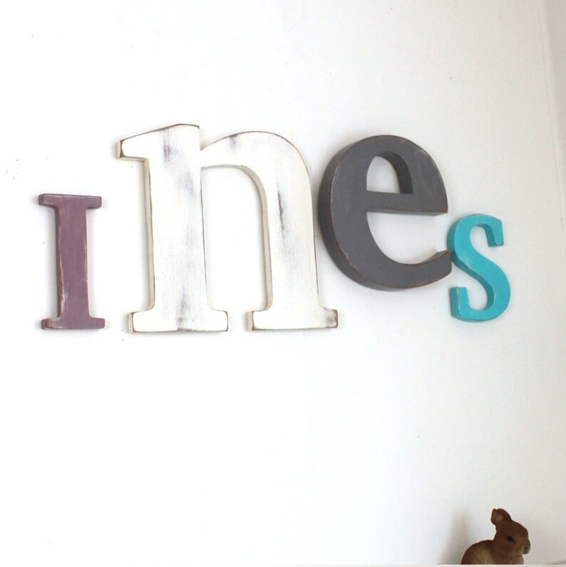 Grand prénom Inès prune blanc gris turquoise | Etsy France