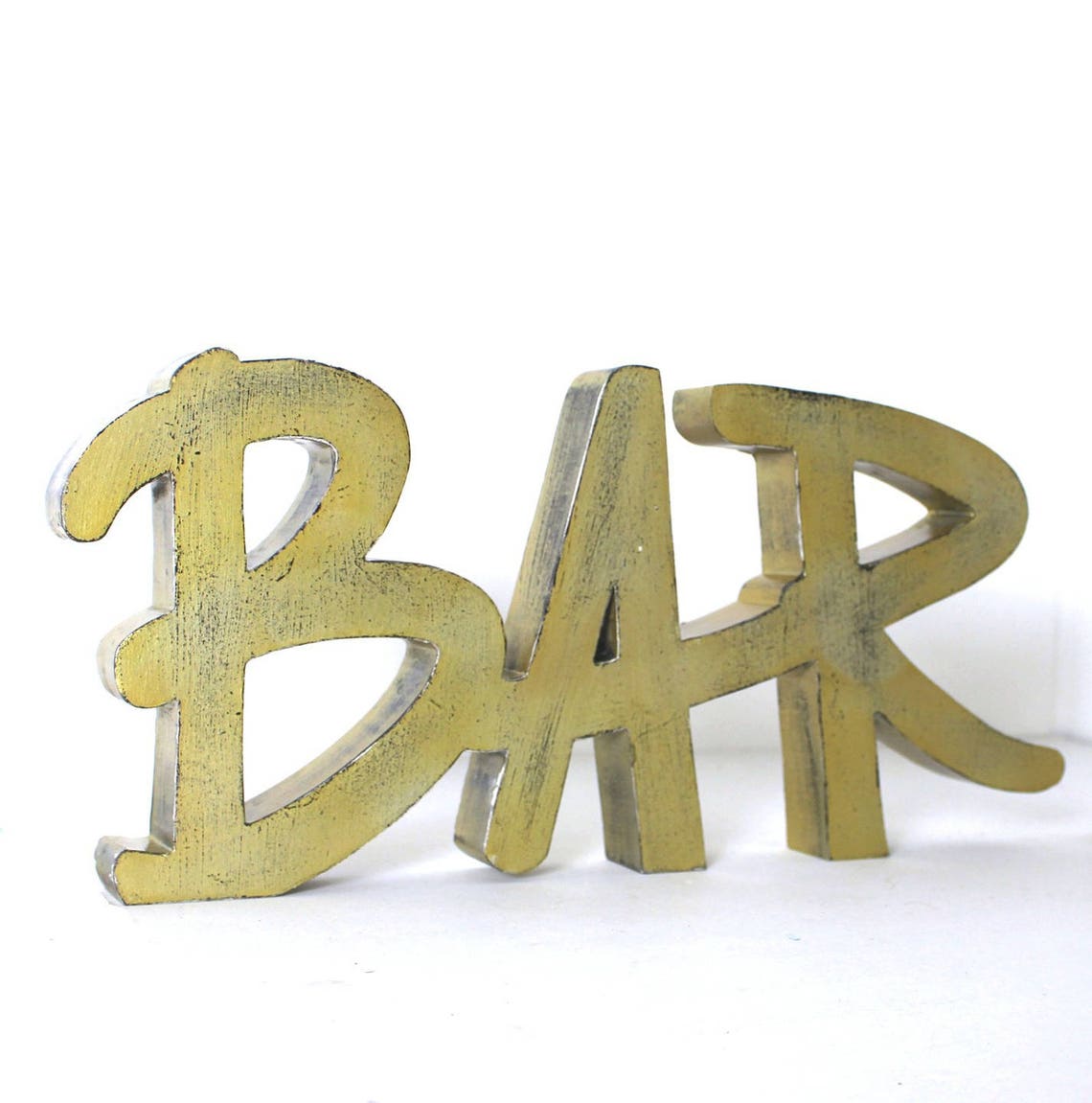 Mot en bois bar patiné or - lettres personnalisées - mot géant ...