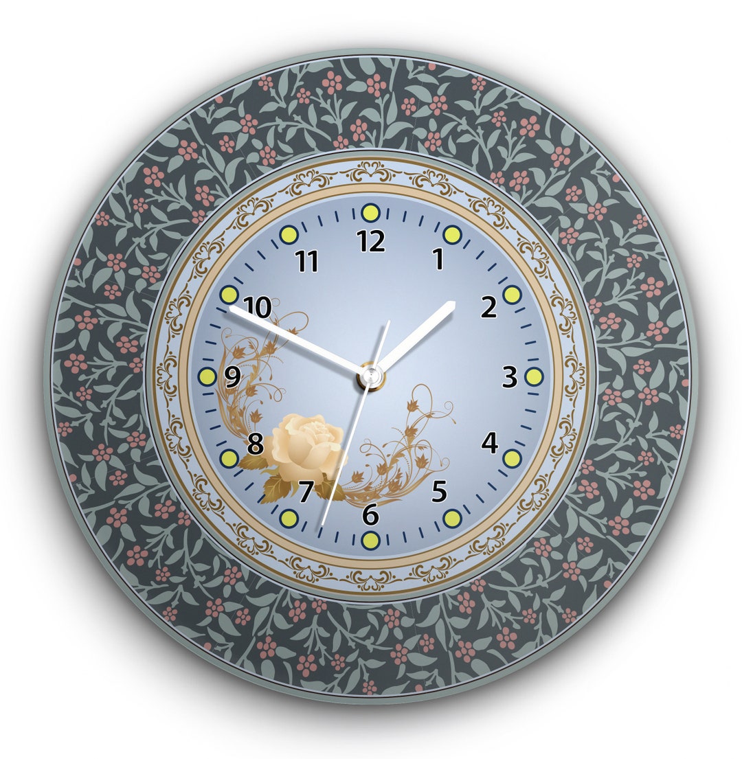 White Rose Art Round Wall Clock, Silent Acrylic Glass, TIVA DESIGN - Etsy