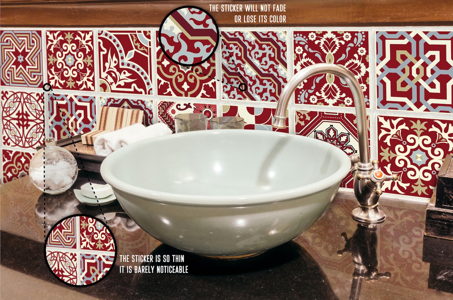 TIVA DESIGN, Maroon Red Tile/wall/stairs Peel and Stick Decal, Tile ...