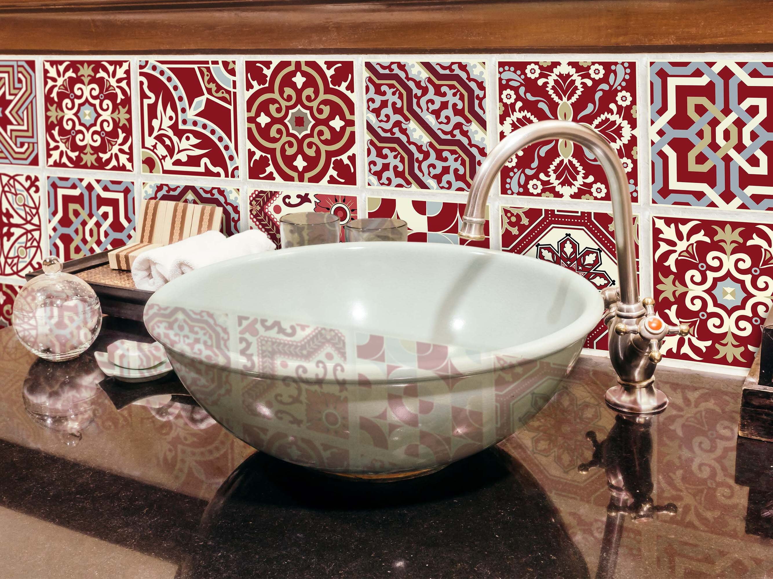 TIVA DESIGN, Maroon Red Tile/wall/stairs Peel and Stick Decal, Tile ...