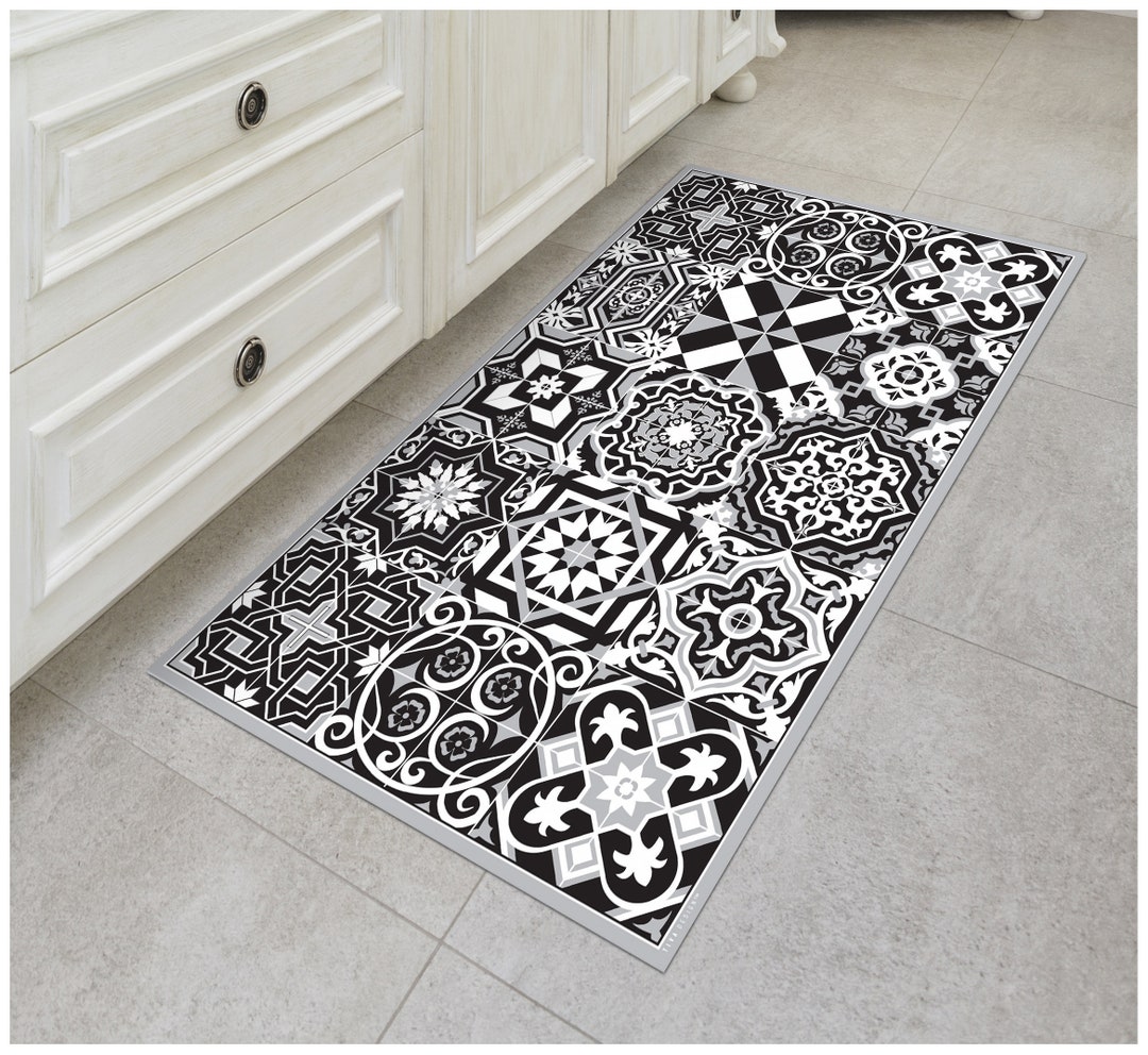 Vinyl Floor Mat, PVC Rug Runner Tile Flooring. B & W by TIVA DESIGN - Etsy