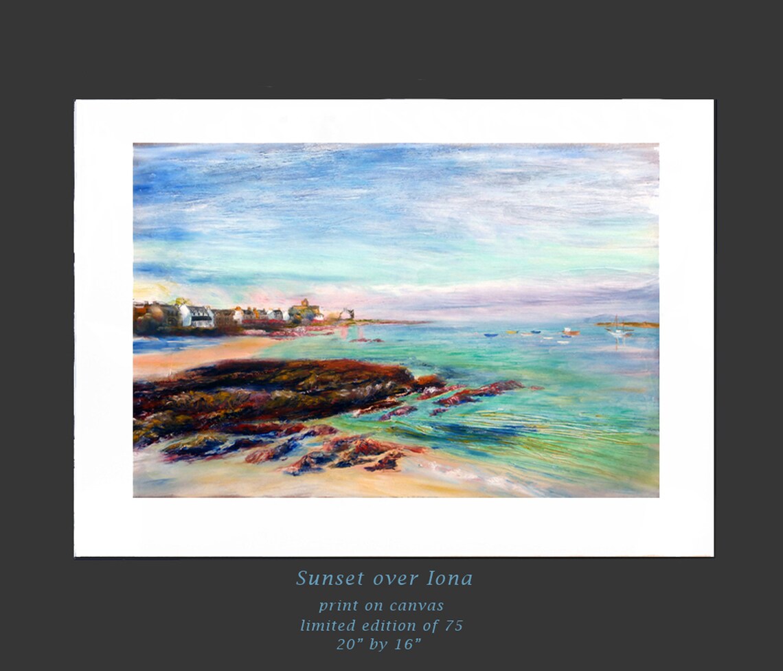 Iona Sunset Print, Limited Edition Art Print on Canvas, Pink and ...