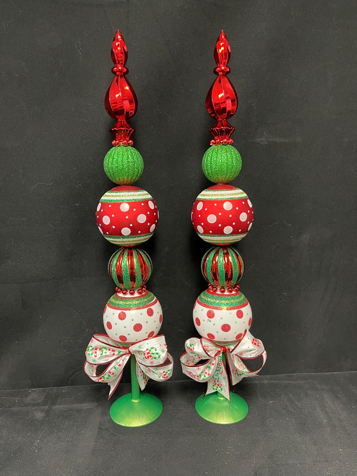 Christmas Ornament Topiary -red and Green Glitter - Etsy