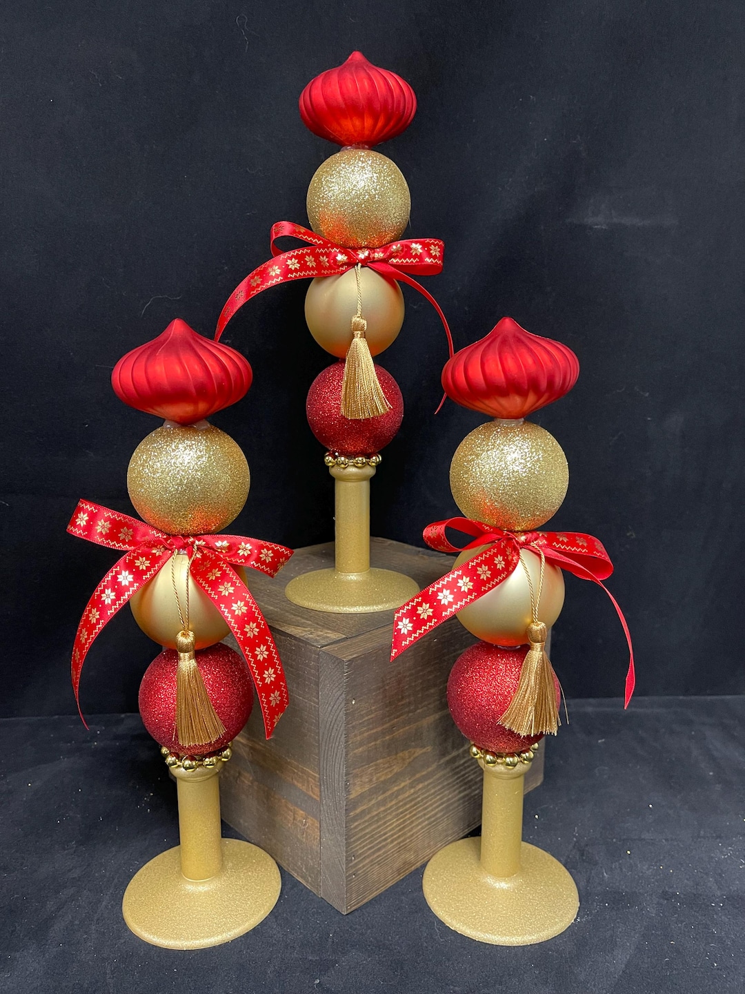Christmas Ornament Topiary -gold and Red Glitter - Etsy