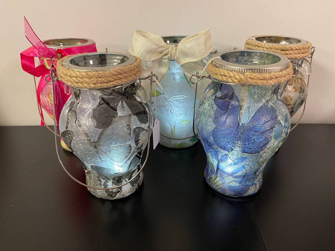 Decoupage Glass Tealight Lantern With Hanger - 5 Patterns - Etsy