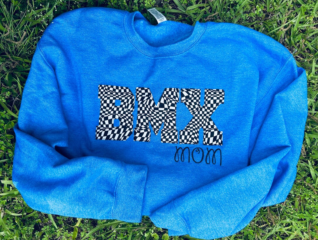 Custom Embroidered Crew BMX Race Mom Sweatshirt Checkered Flag Monogram ...