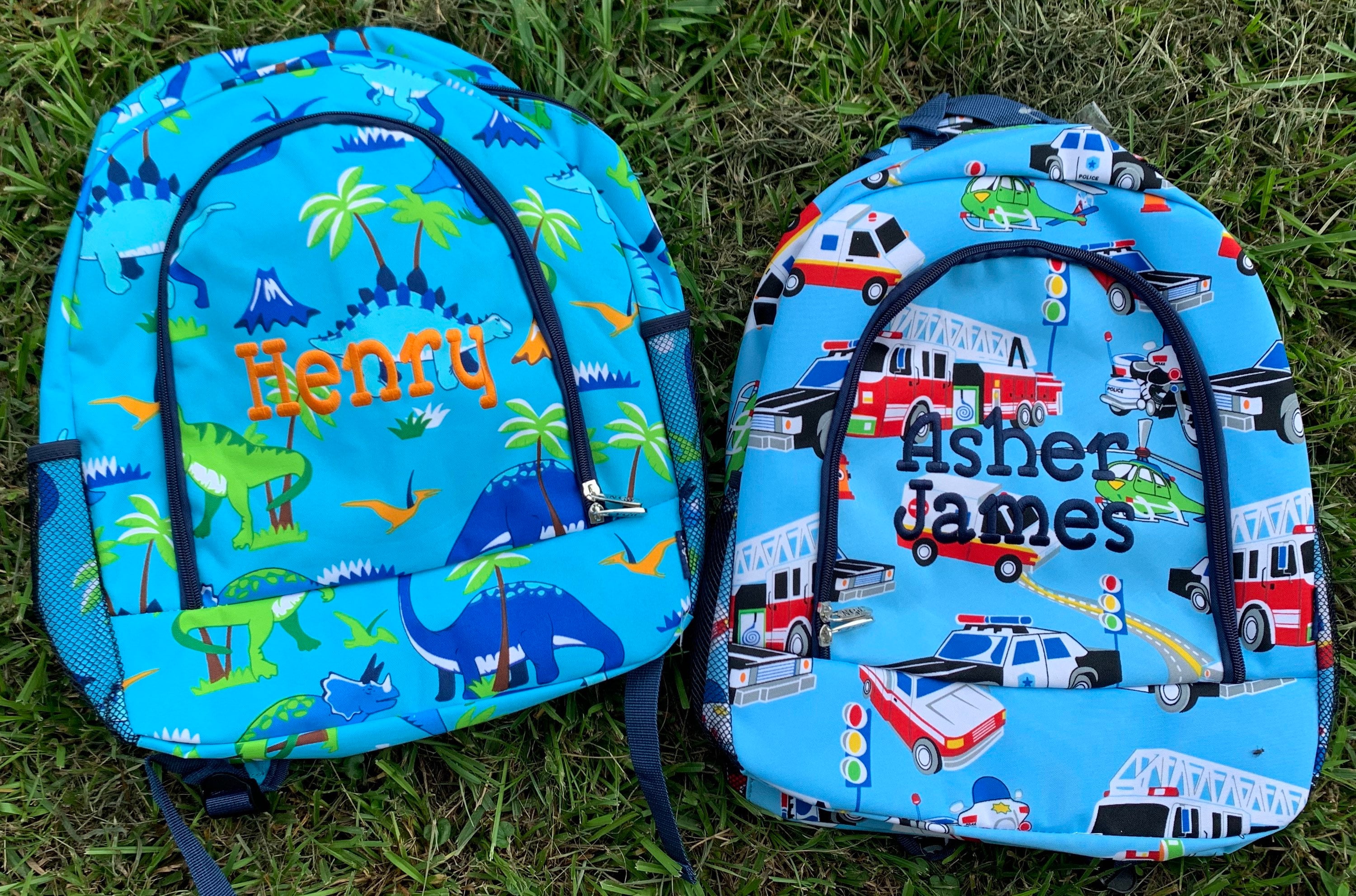 Backpack Lunchbox Boys Monogrammed School Bag Dinosaurs Fire Trucks ...