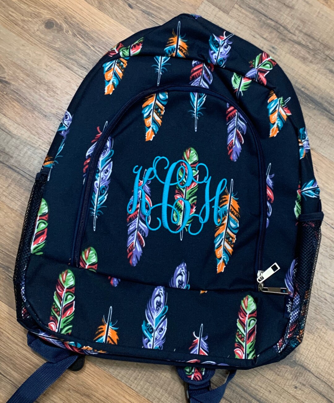 Backpack Girls Monogrammed School Bag Fethers Arrows Damask - Etsy