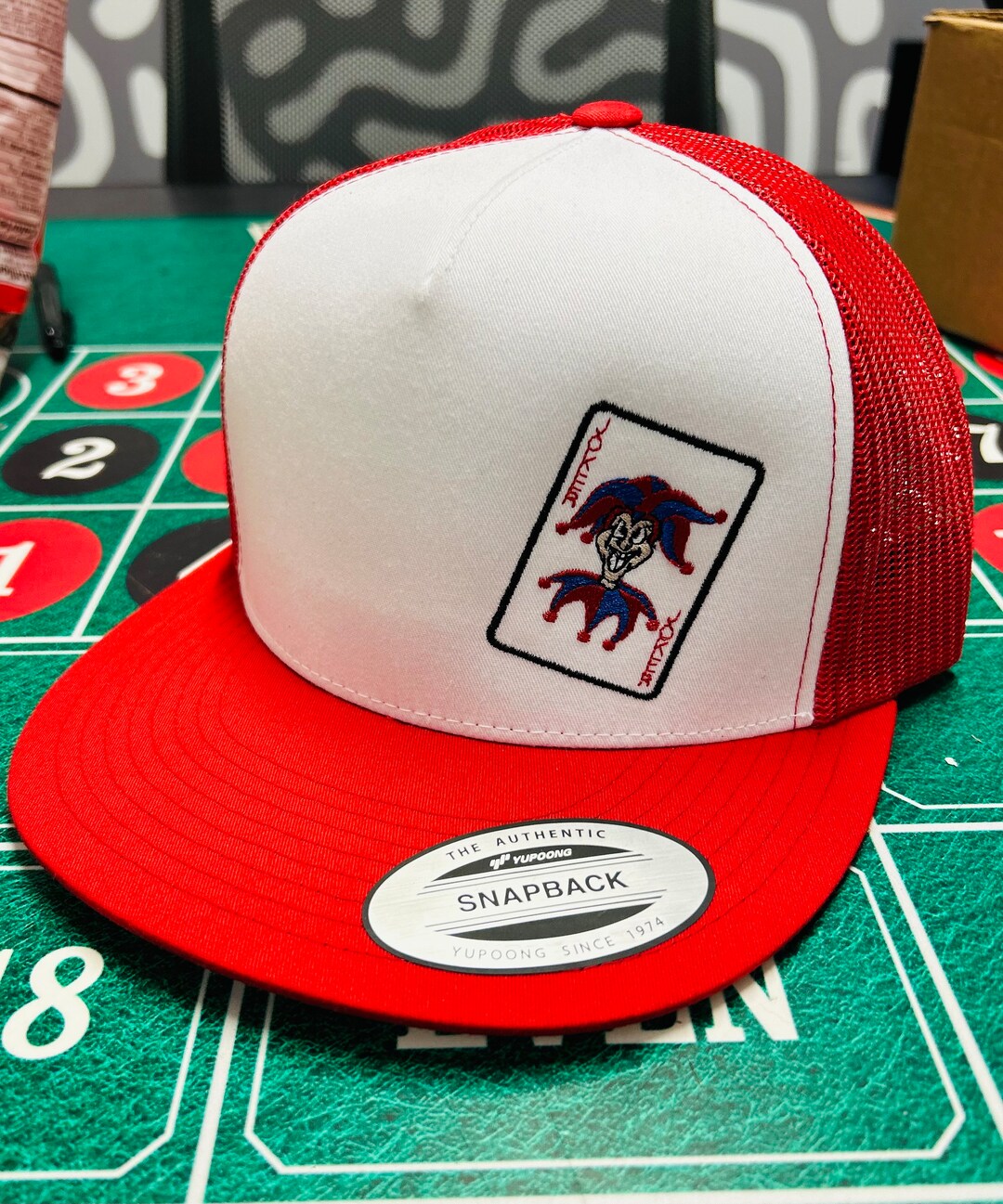 Custom Flat Bill Hat Joker Card Poker Cards Black Jack Dealer Casino ...