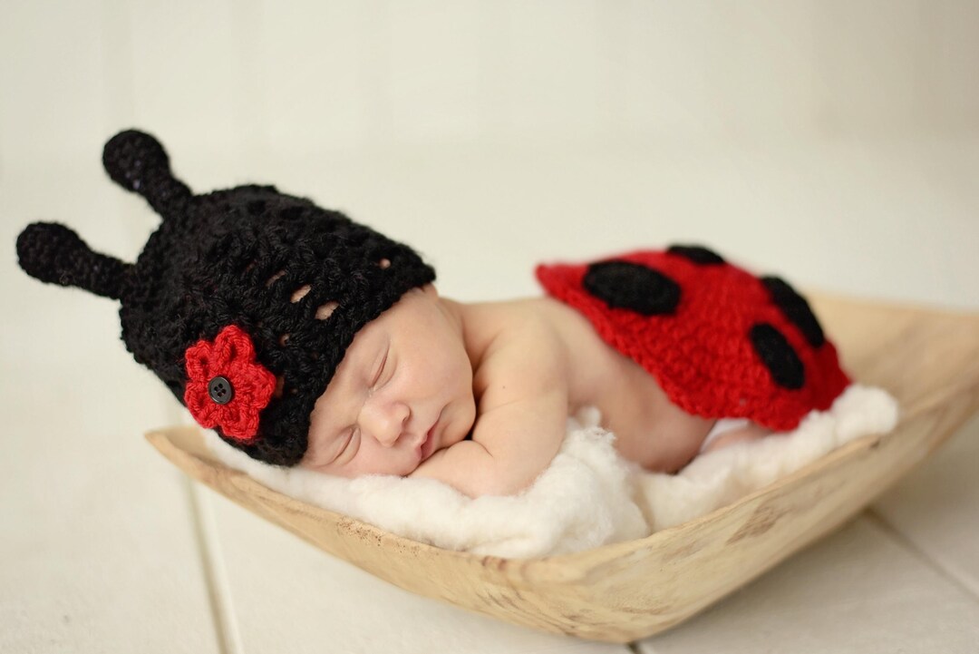 Newborn Ladybug Set, Knitwear Ladybug Hat, Diaper Cover, Ladybug ...