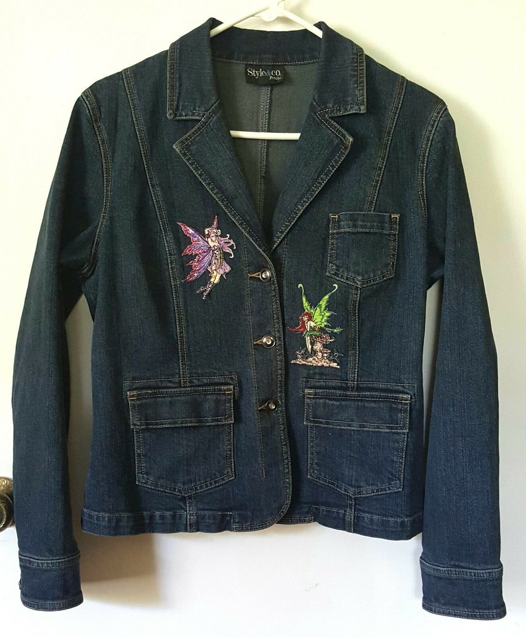 AMY BROWN FAIRIES Jacket! Custom Upcycled Size Large Petite, Stretch ...