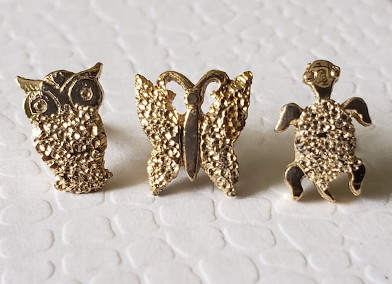 Vintage Owl Butterfly & Turtle Lapel Pins LOT of 3 Ballou | Etsy