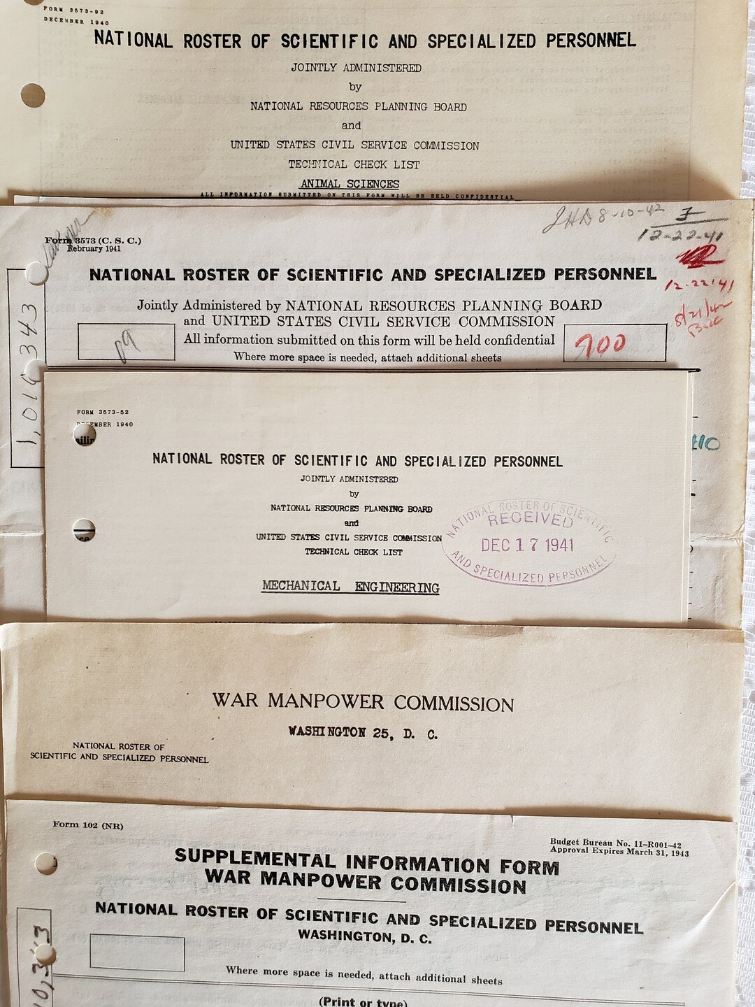 WWII War Manpower Commission 1941 & 42 Washington DC National Roster ...