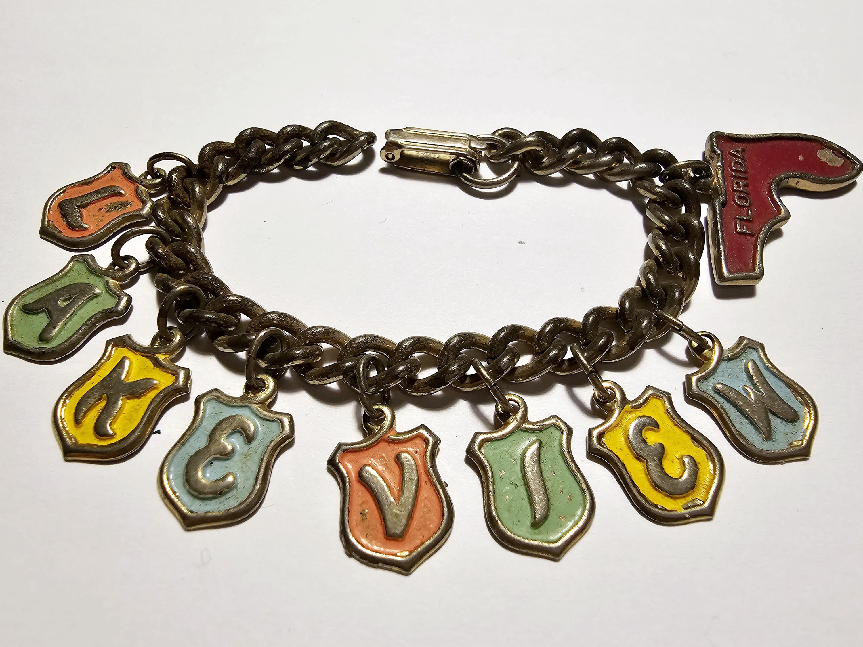 Vintage 1940s Florida Charm Bracelet, Travel Souvenir, Lake View Shield ...