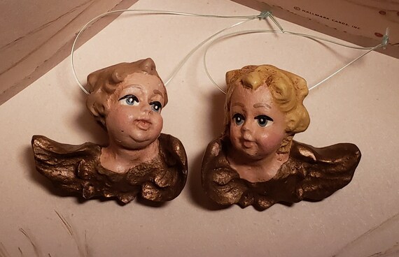 Antique German Angel Face Ornaments With Wings Ceramic | Etsy