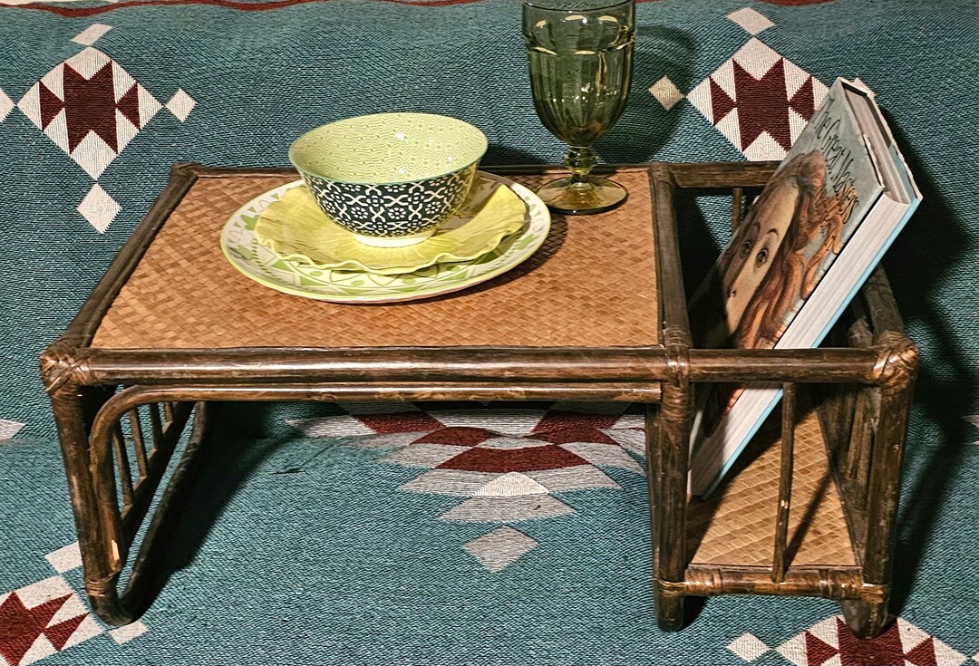 Vintage Bamboo & Rattan Bed Tray, Lap Tray, Wicker Breakfast Tray, With ...
