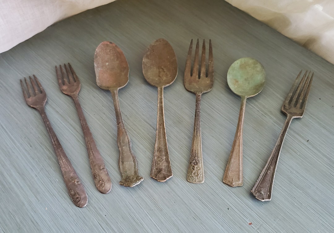 Antique Weathered Flatware Lot of 7 PHOTO PROPS, Has Titanic Look ...