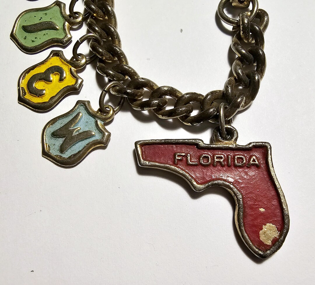 Vintage 1940s Florida Charm Bracelet, Travel Souvenir, Lake View Shield ...