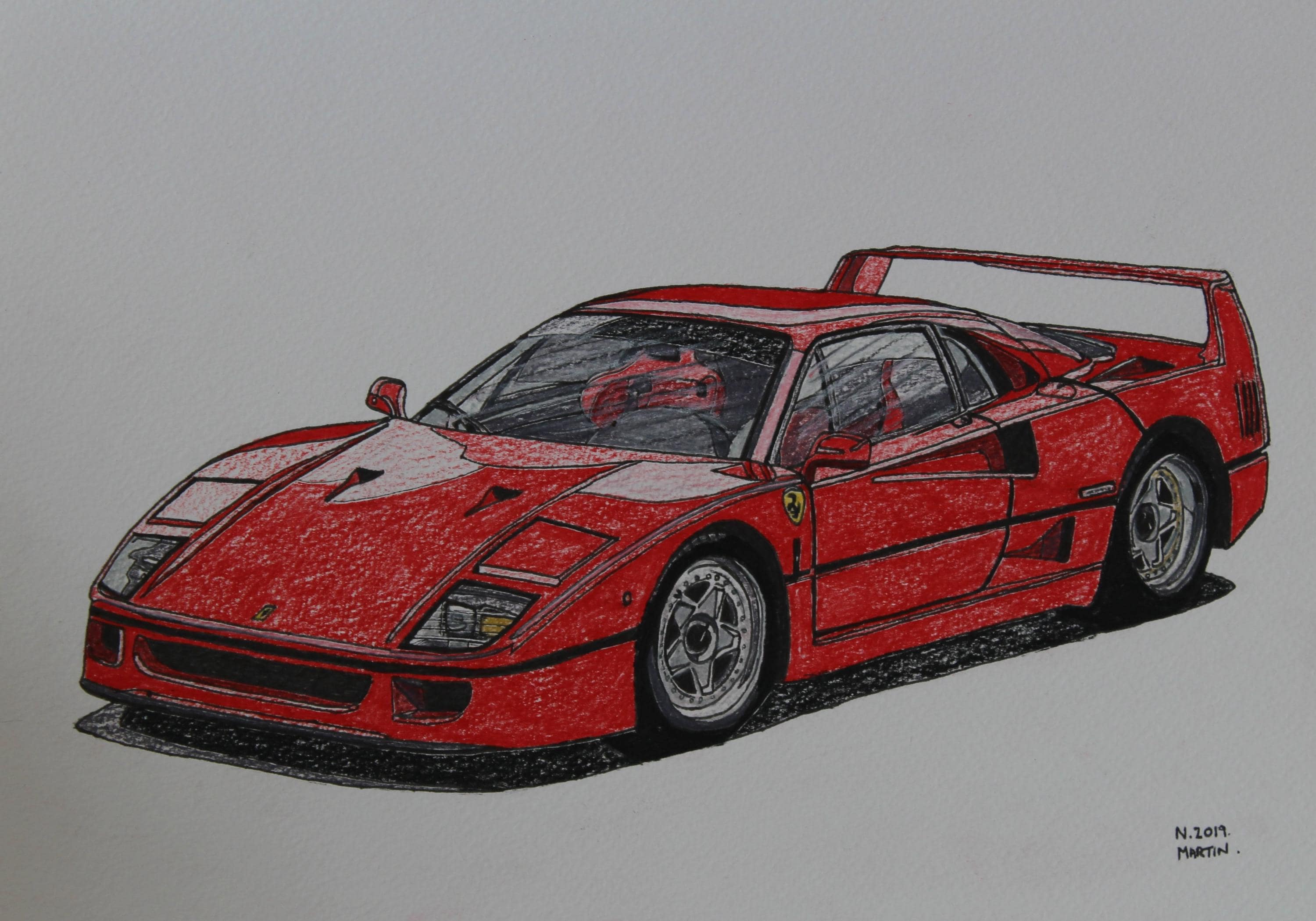 Ferrari F40 Drawing, Original A4 Size Hand-drawn Drawing (not a Print ...